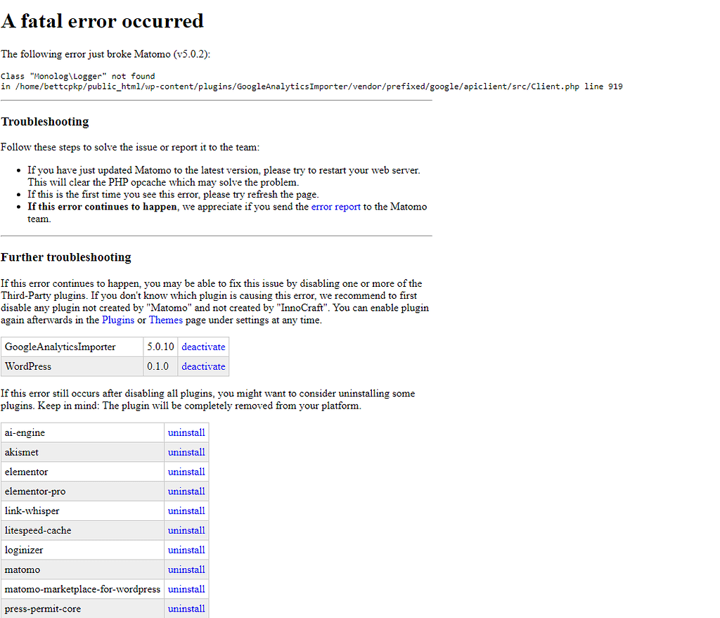 Received Fatal Error After Importing Ga Analytics Json Using Wp Plugin