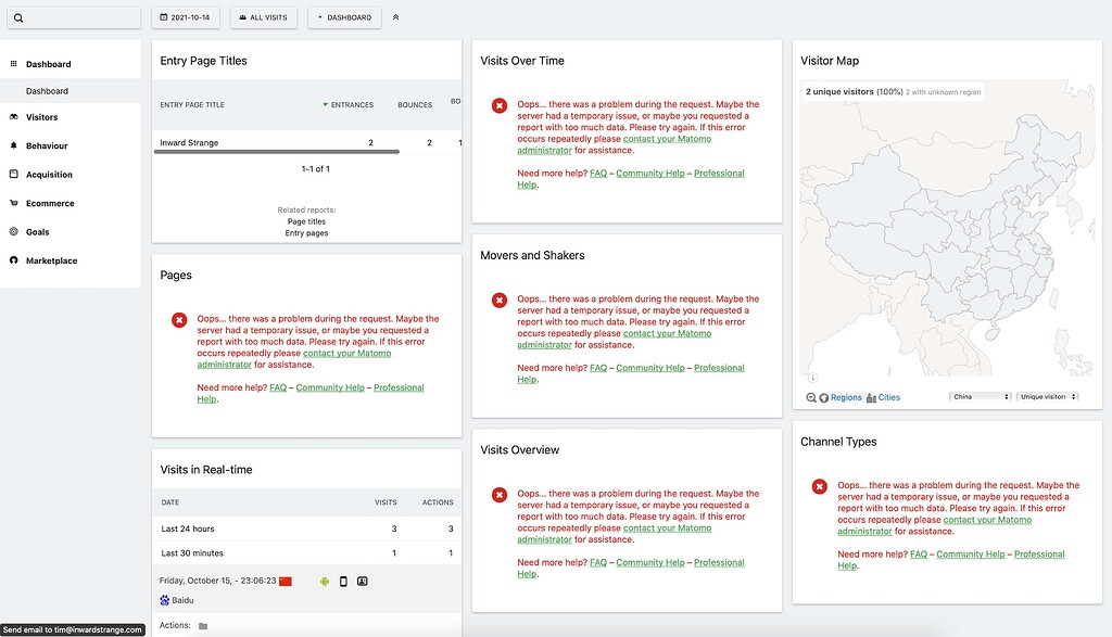 ERROR: Oops… there was a problem during the request - Support & Bugs - Matomo forums