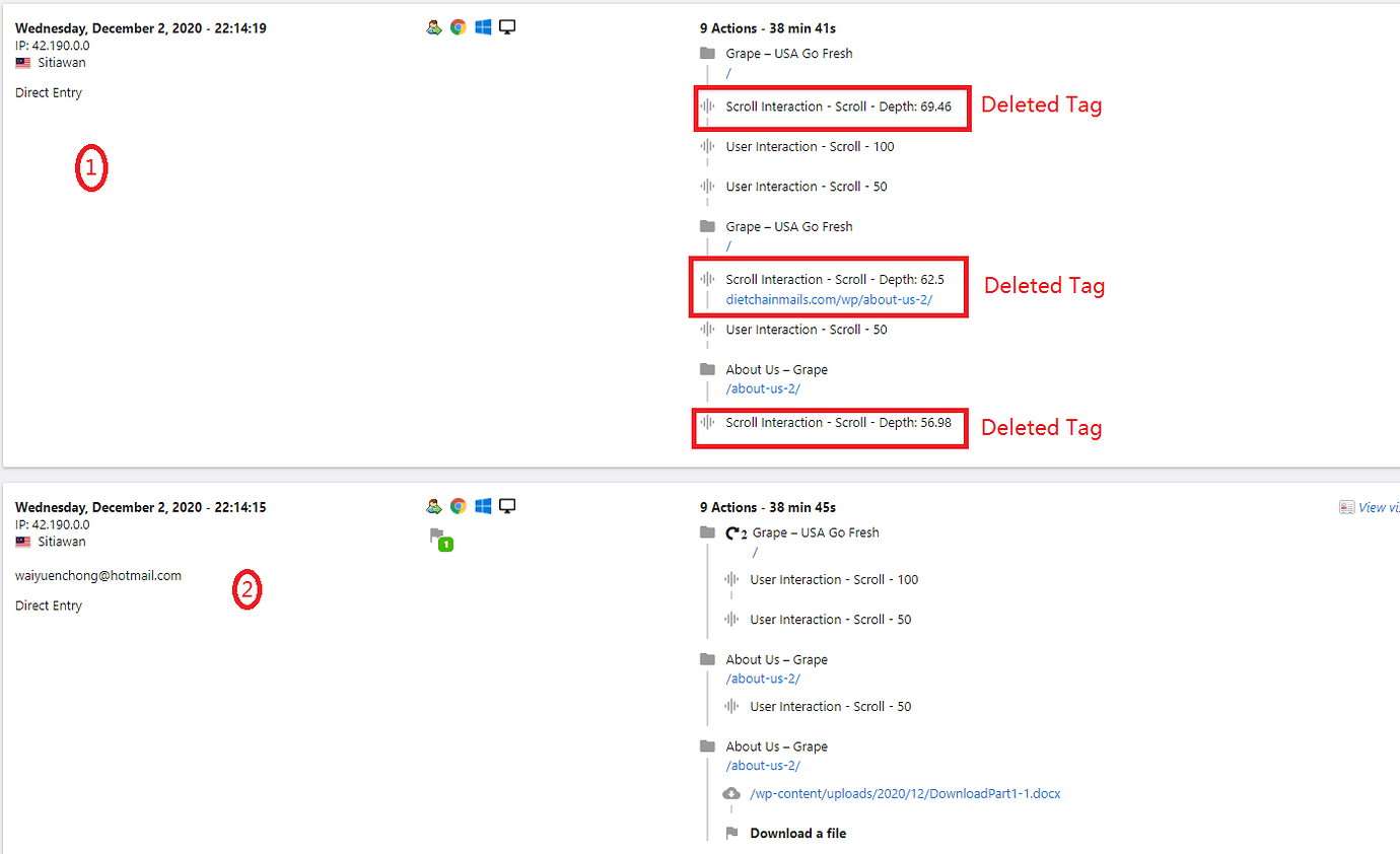 Goal created 2 visit logs and deleted tag still shows up - Support & Bugs - Matomo forums