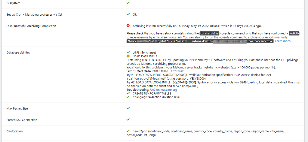 Error: Last Successful Archiving completion - Support & Bugs - Matomo forums