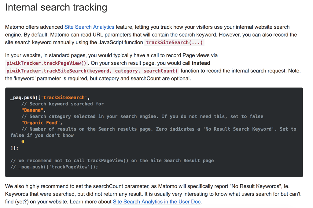 How/where to integrate the javaScript Internal search tracking ...